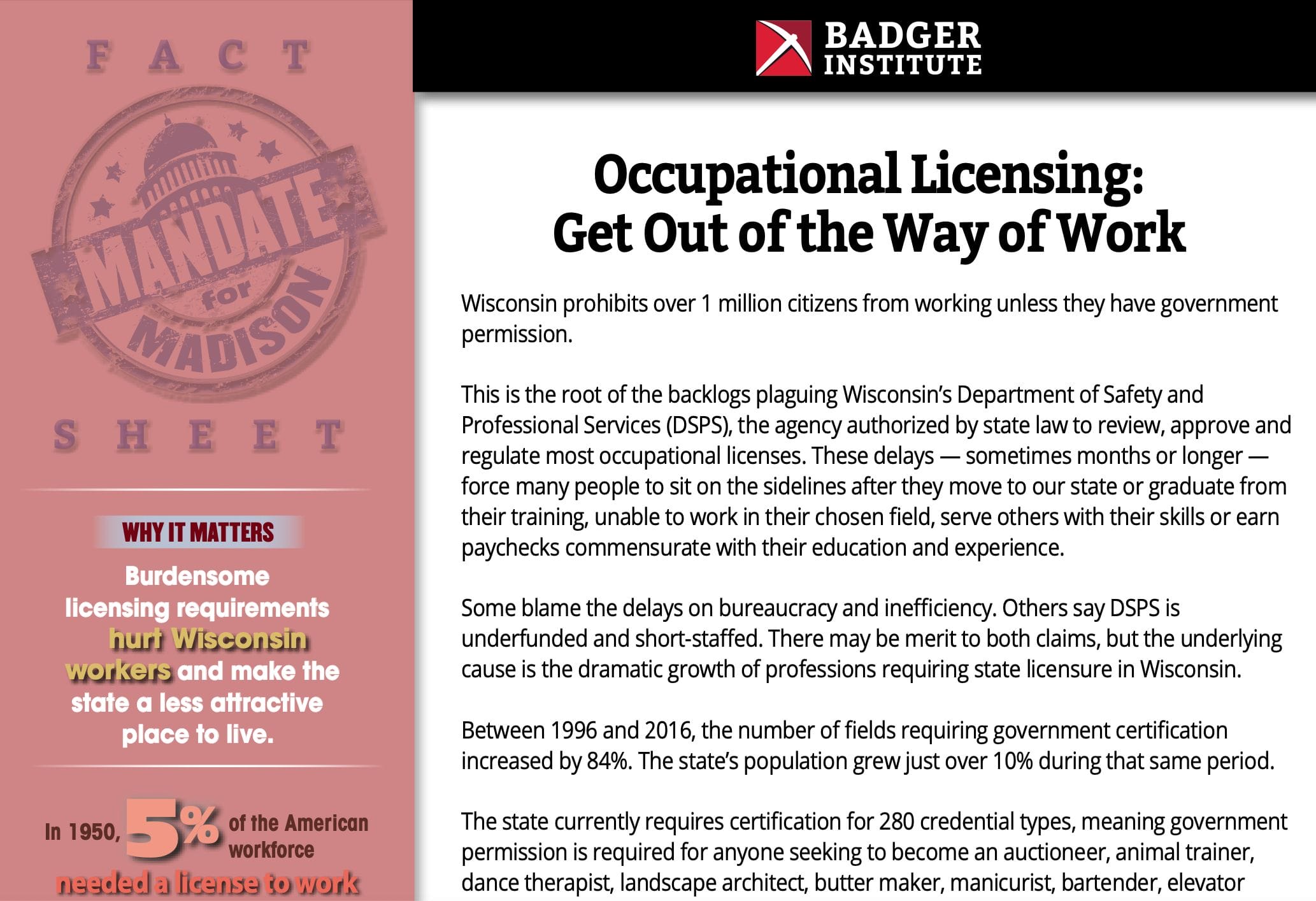 Licensing Fact Sheet - Badger Institute